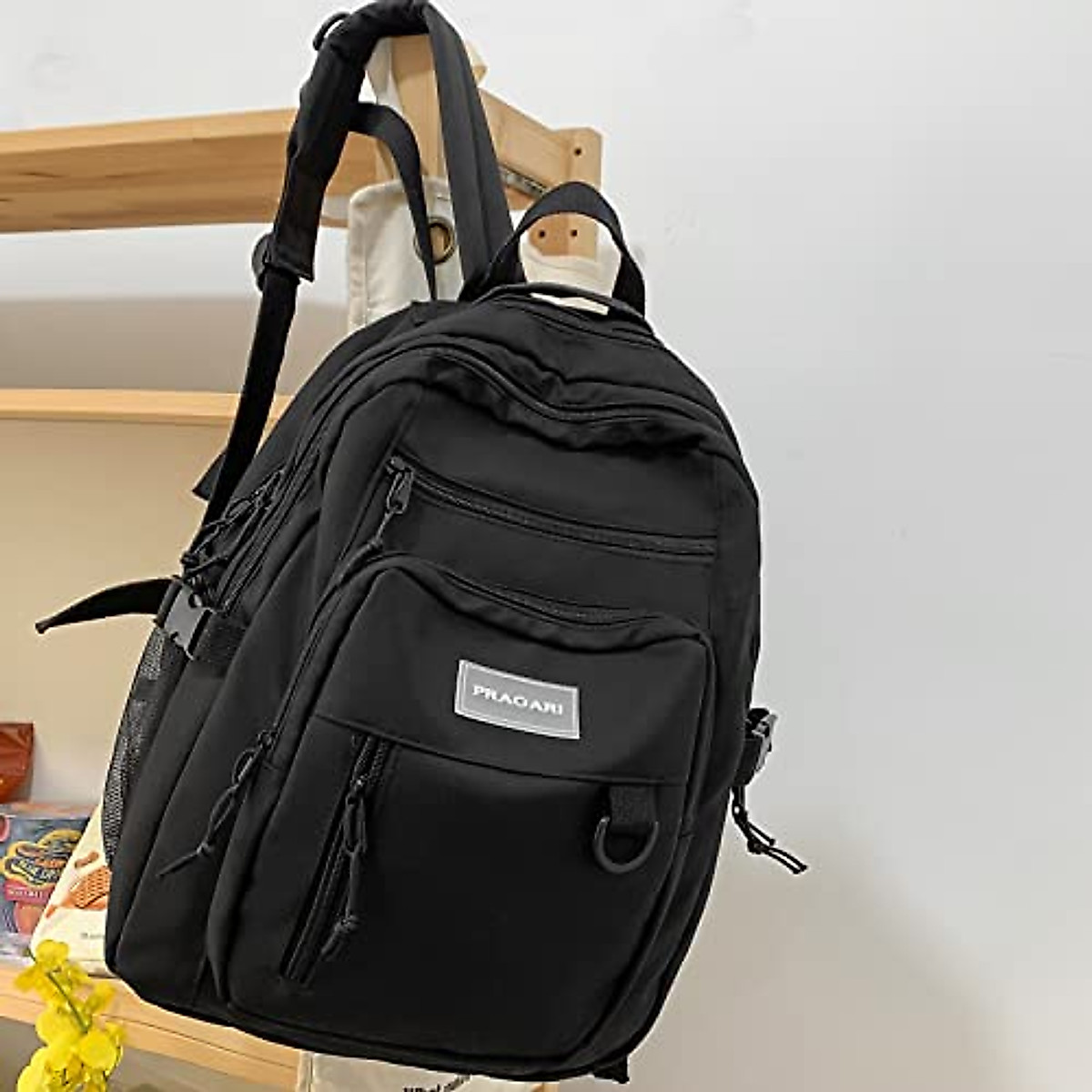 PRAGARI Kids Backpack for School Cute Aesthetic Black Backpack Girls Student Bookbag Women Travel Lightweight Book Bag