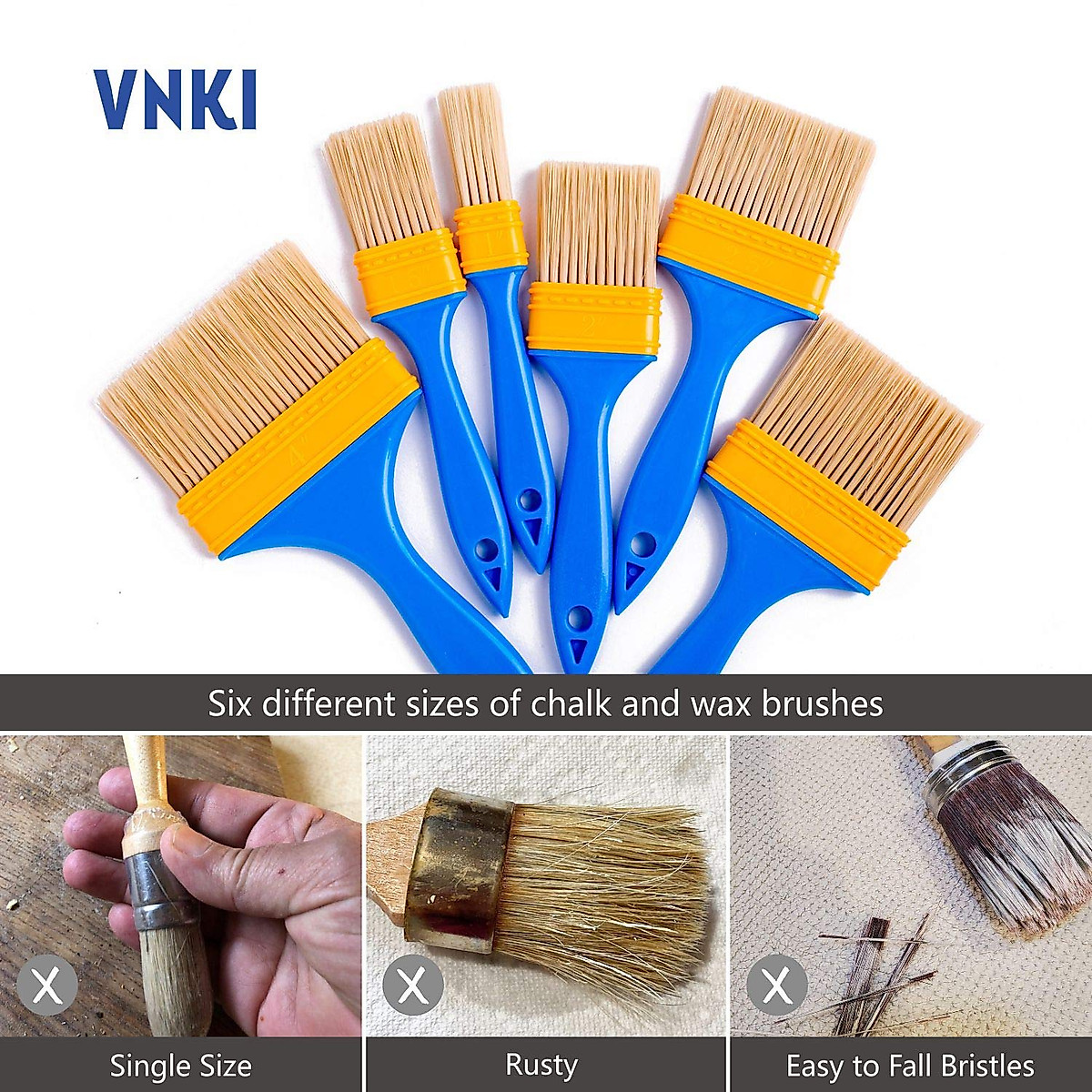 Chalk & Wax Paint Brush for Furniture - VNKI 6PCS Set Paint Brushes for Painting and Refinishing (1,1.5,2,2.5,3,4in …