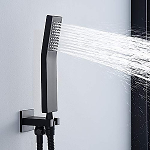 sumerain Matte Black Shower Faucet Set with Waterfall Tub Spout and Handheld Shower Head, Anti-scalding Pressure Balance Valve