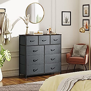 WLIVE 9 Drawer Dresser and 11 Drawer Tall Chest Organizer Set, Fabric Storage Dresser for Bedroom, Nursery, Entryway, Closets, Charcoal Gray
