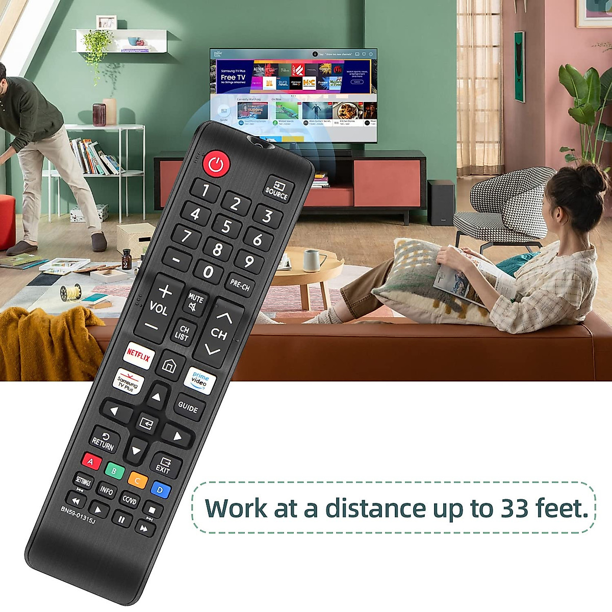 Gvirtue Remote Control BN59-01315J Replacement for Samsung-Smart-TV-Remote Samsung LED LCD QLED 4K 8K UHD 3D HDTV HDR Curved Crystal Smart TV with Netflix, Prime Video, Samsung TV Plus Button