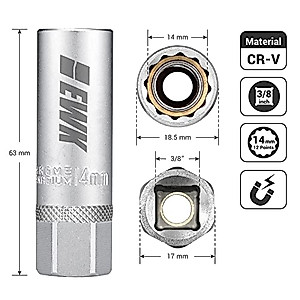 EWK 14mm 12 Point Thin Wall Magnetic Spark Plug Socket for BMW, Mini Cooper, Nissan, Infiniti