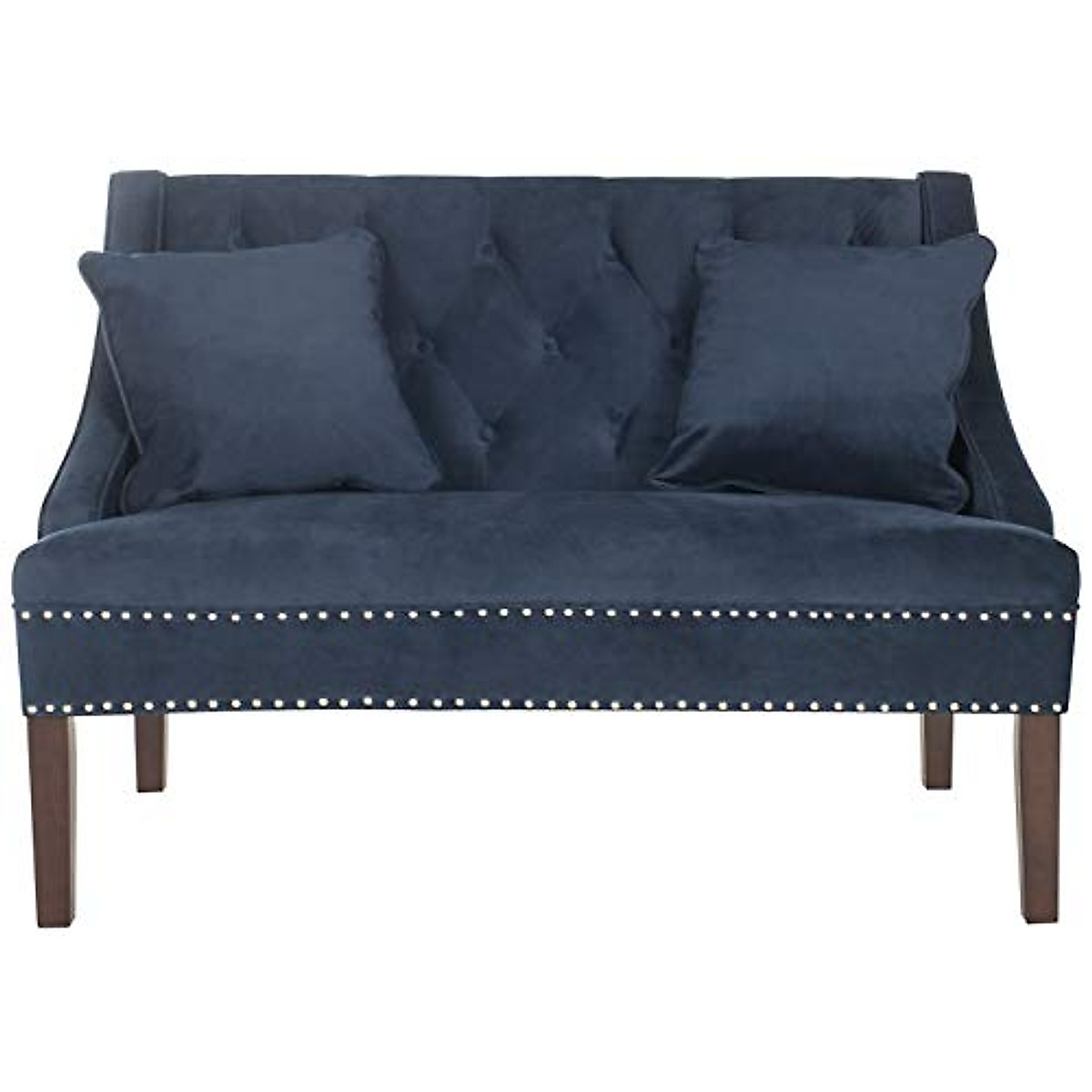 Safavieh Home Collection Zoey Navy Blue and Espresso Velvet Settee