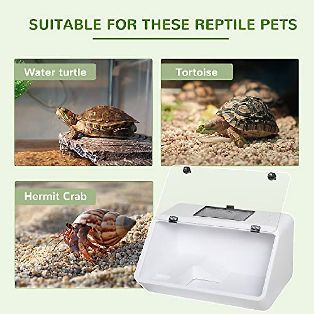 PawHut Small Turtle Tank with Basking Platform, Reptile Aquarium Cage with Feeding Trough, Box Turtle Habitat and Hermit Crab Habitat, Clear Sunlight Window, Indoor and Outdoor
