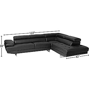 Blackjack Furniture Union Modern Leather Air Tufted Living Room Right Facing Sectional, Black