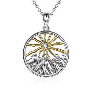 YFN Mountain Necklace Sterling Silver Mountain and Sun Pendant Nature Jewelry Gift for Nature Lovers