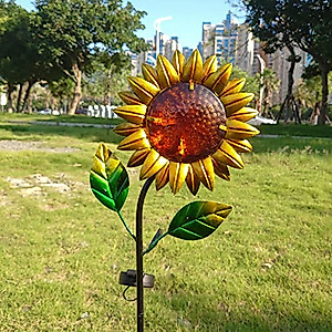 Flower Garden Stakes Decor, Garden Metal Sunflower Stake, Sunflower Garden Decorative Lighting Solar Led Outdoor Lights, for Garden, Courtyard, Patio, Front Yard, Backyard…