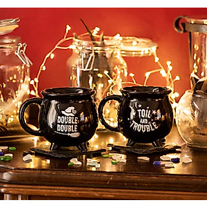 Double Double Toil and Trouble Cauldron Ceramic Coffee Mugs - 2 Pack - 15oz Halloween Mug