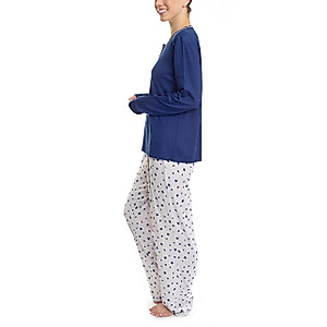 Hanes Women's Dreamscape Longsleeve Top and Pajama Bottom Butter Knit Sleep and Lounge Set, Blue/Star, Small