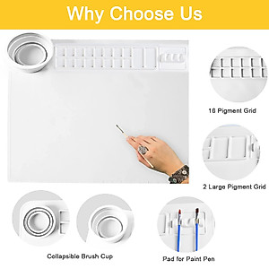 Phhasxyle Silicone Painting Mat - Silicone Craft Mat,Silicone Paint Mat,Craft Mat,Silicone Mats for Crafts,Kids Craft Table,Non-Stick Silicone Sheet with Cleaning Cup for Art, Handmade(20x16 in,White)