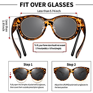 URUMQI Sunglasses Fit Over Glasses for Women, Polarized UV400 Protection Sun Glasses Trendy Round Cat Eye Shades Large Lens