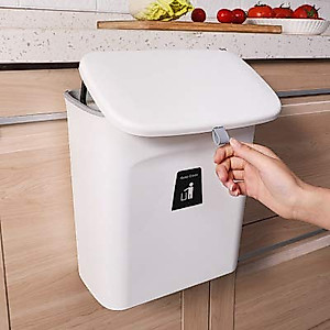 Waste Container Hanging Trash Can, Wall Mount bin with lid, Kitchen Cabinet Door, Bathroom, bar top, Double Action lid