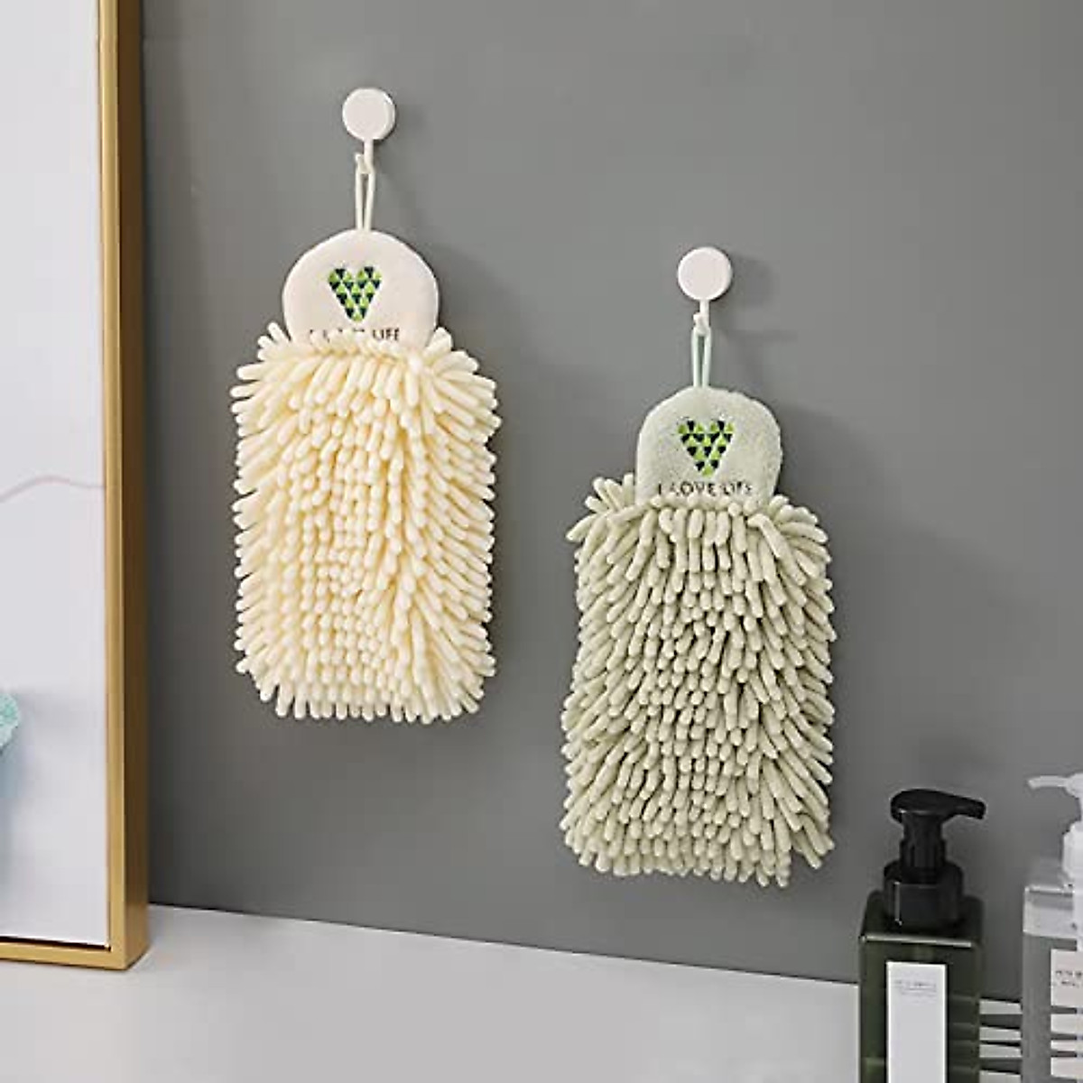 4pcs Hanging Hand Towels for Bathroom, Chenille Hand Towel with Hanging Loop Quick-Drying Microfiber Towel for Kitchen
