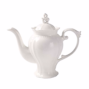 Fine Porcelain White English Teapot, Coffee Pot, Victoria Style, Light Weight, 34 Oz