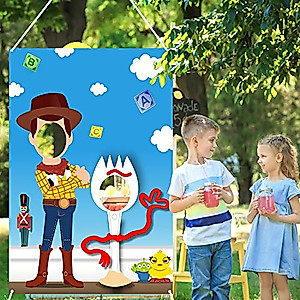 Ticiaga Toy 4th Photo Door Banner, Large Fabric Fork Face Photography Banner Background, Pretend Play Party Game Photo Props Backdrop Props, Toy Inspired Story Theme Party Favor Supplies