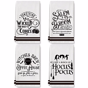 AnyDesign Halloween Kitchen Dish Towel 18 x 28 Inch Vintage Witches Dishcloth Ultra Absorbent Drying Cloth Tea Towel Hocus Pocus Hand Towel for Holiday Cooking Baking, 4 Packs