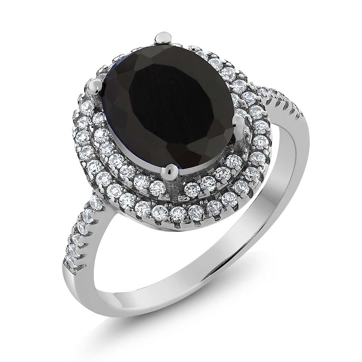 Gem Stone King 925 Sterling Silver Black Onyx Ring For Women (3.80 Cttw, Oval 9X7MM, Gemstone Birthstone, Available In Size 5, 6, 7, 8, 9)