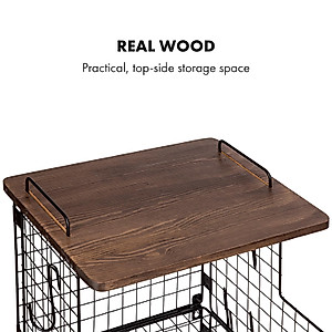 Granrosi 3 Tier Fruit Basket Stand for Kitchen Floor & Pantry — Stackable Rolling Fruit Cart & Vegetable Rack on Wheels; Produce Cart with Wooden Tabletop; 3 Tier Wire Basket Stand