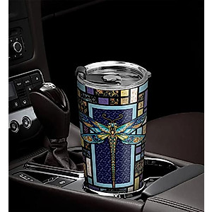 64HYDRO 20oz Dragonfly Gifts for Women, Valentines Day Gifts for Her, Birthday Gifts for Women, Mom, Wife, Daughter, Friends Inspirational Gifts Dragonfly Mosaic Tumbler Cup Travel Coffee Mug with Lid