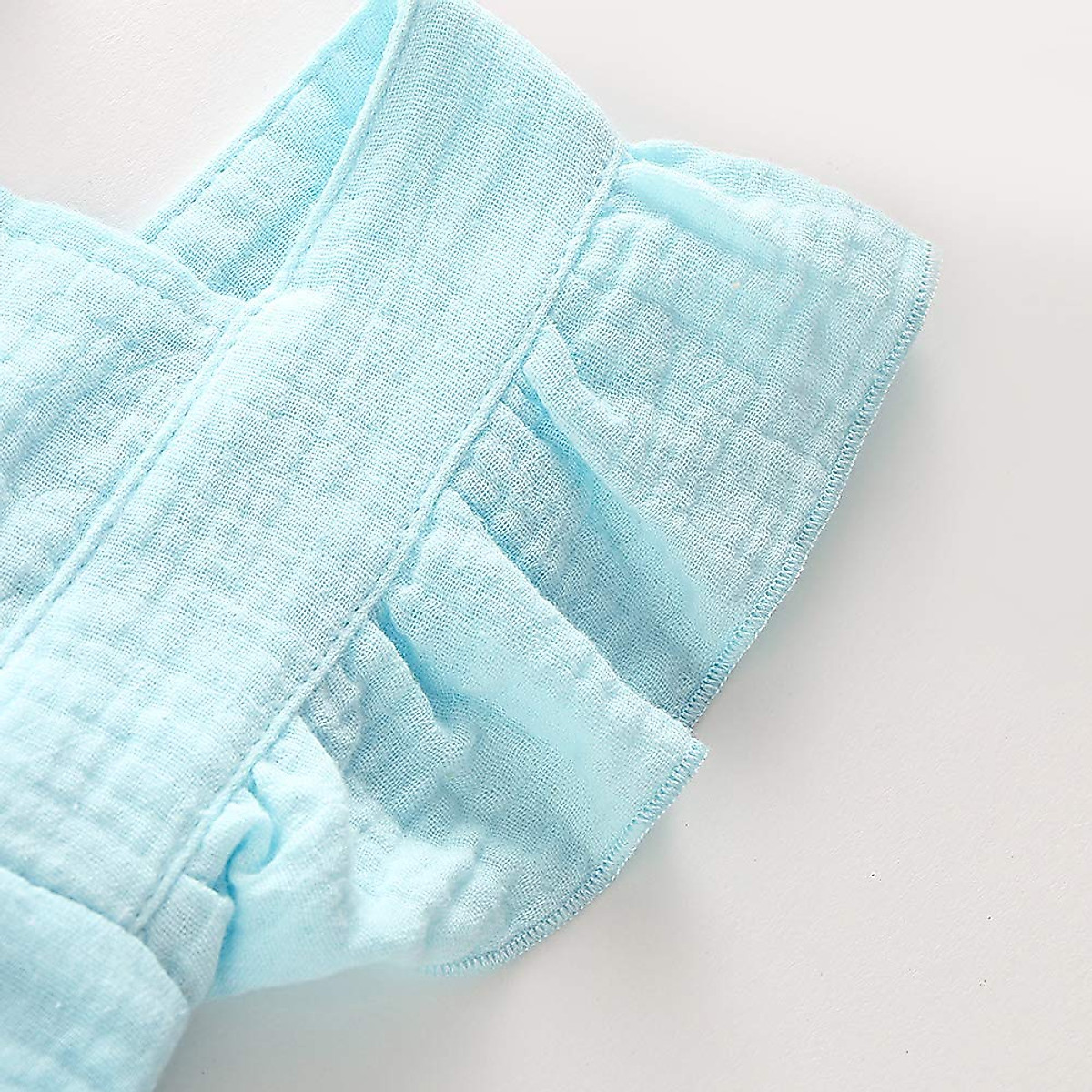 Douhoow Newborn Baby Girls Romper Ruffle Jumpsuit Bodysuit One-Piece Cotton Linen Outfits Clothes (Blue,3-6 Months)