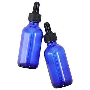 SHUATI 2Pcs Glass Dropper Bottle, Eye Dropper Bottles, 2oz Tincture Bottle, Storage Container with Dropper for Essential Lab Chemicals, Cobalt Blue