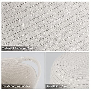 uxcell Storage Basket Bin Set 2 Pack, Foldable Woven Storage Basket Sturdy Cotton Rode Container Collapsible Organizer with Handles for Home Bedroom Office Closet Storage White