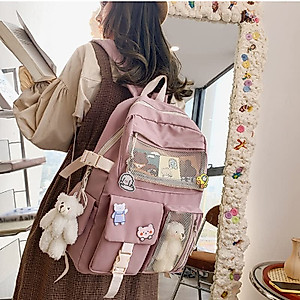 DINGZZ Buckle Badge Women Backpack Candy Color Fashion Cute Student Bag College Backpack (Color : D, Size : 32 * 43 * 13CM)