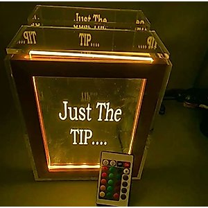 Custom Tip Box Raffle Fund Raiser Donation Wedding Storage Tips Jar Personalized Free Engraved LED Lights Up 16 Color Changing Free Standing 7"W x 8.5"H Acrylic Large Container
