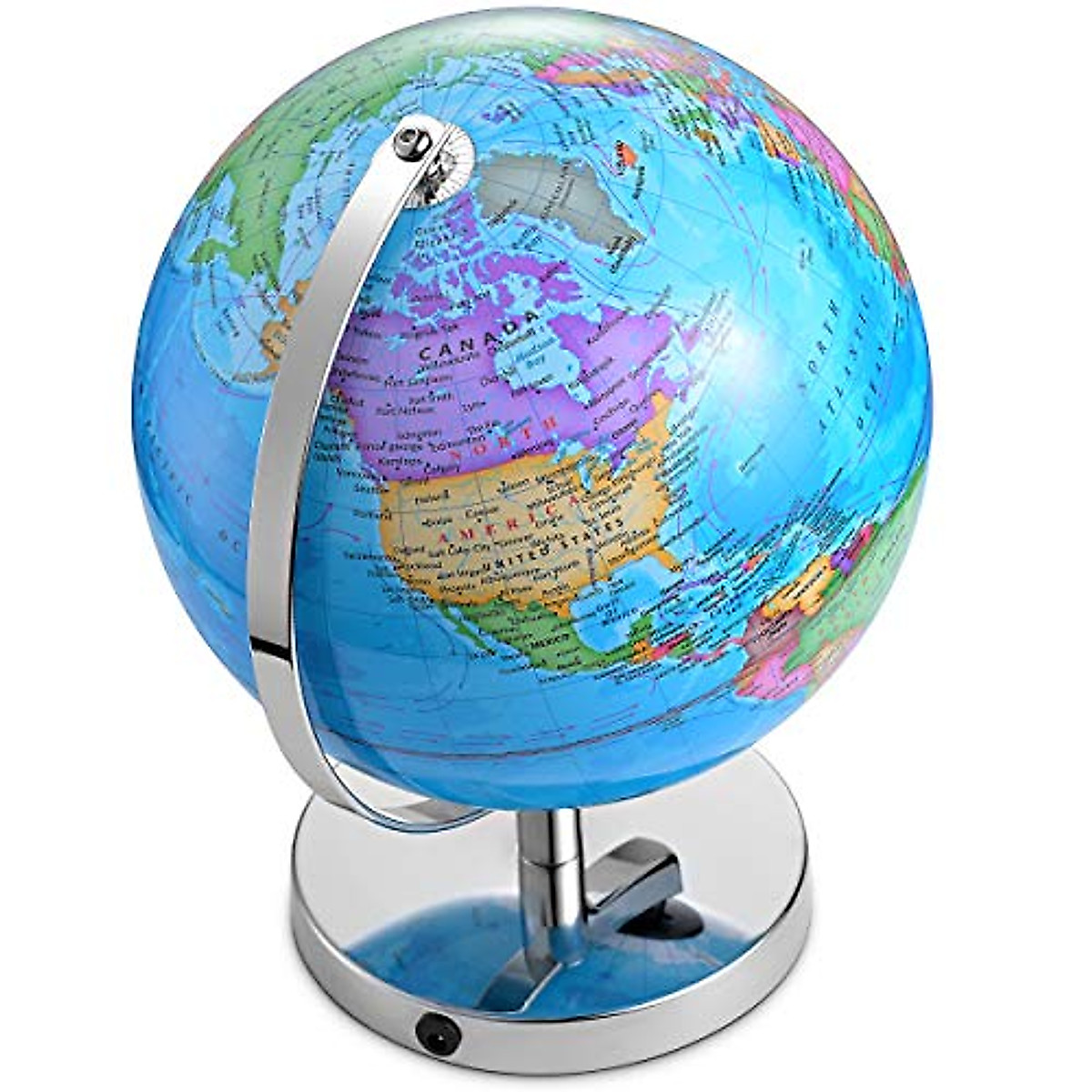 LED Illuminated Globe of The World with Sturdy Chrome Rotating Display Stand - 3 in 1 Educational Geography Map, Light Up Earth Constellation Globe STEM for Kids & Adults| Nightlight, 13.5 Inch Tall