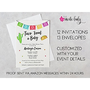 Taco Baby Shower Invitations Fiesta Sprinkle Gender Neutral Unisex Invite Taco Bout 'Bout a Baby Cactus Customizable Printed Personalized Cards (12 Count)