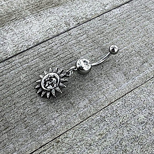 Body Candy Sun Meets Moon Celestial Dangle Belly Ring