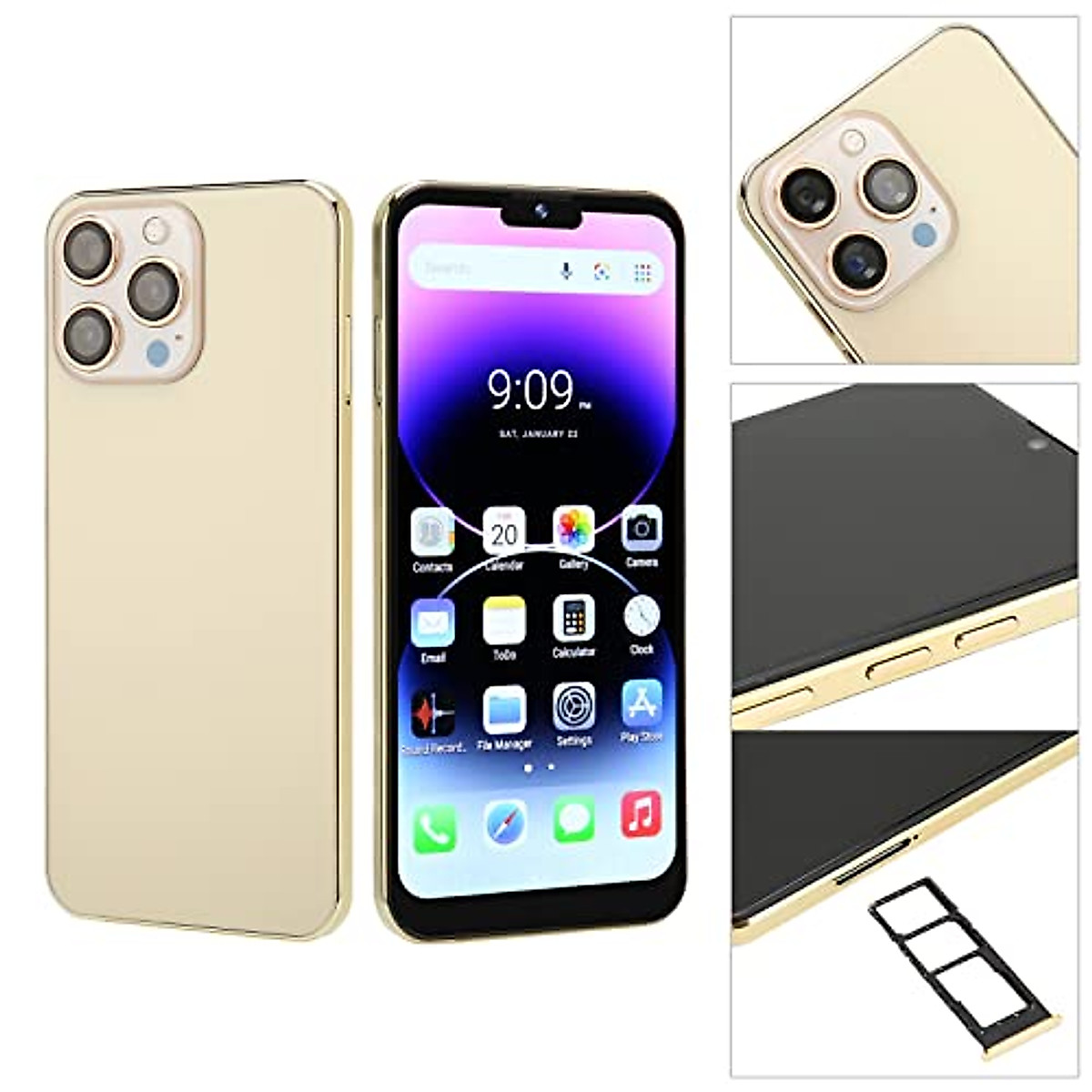 Tangxi 6.5Inch Cell Phone, Quad Core 4G Network WiFi 4GB RAM 64GB ROM 5000mAh Smartphone US Plug 100‑240V (Gold)