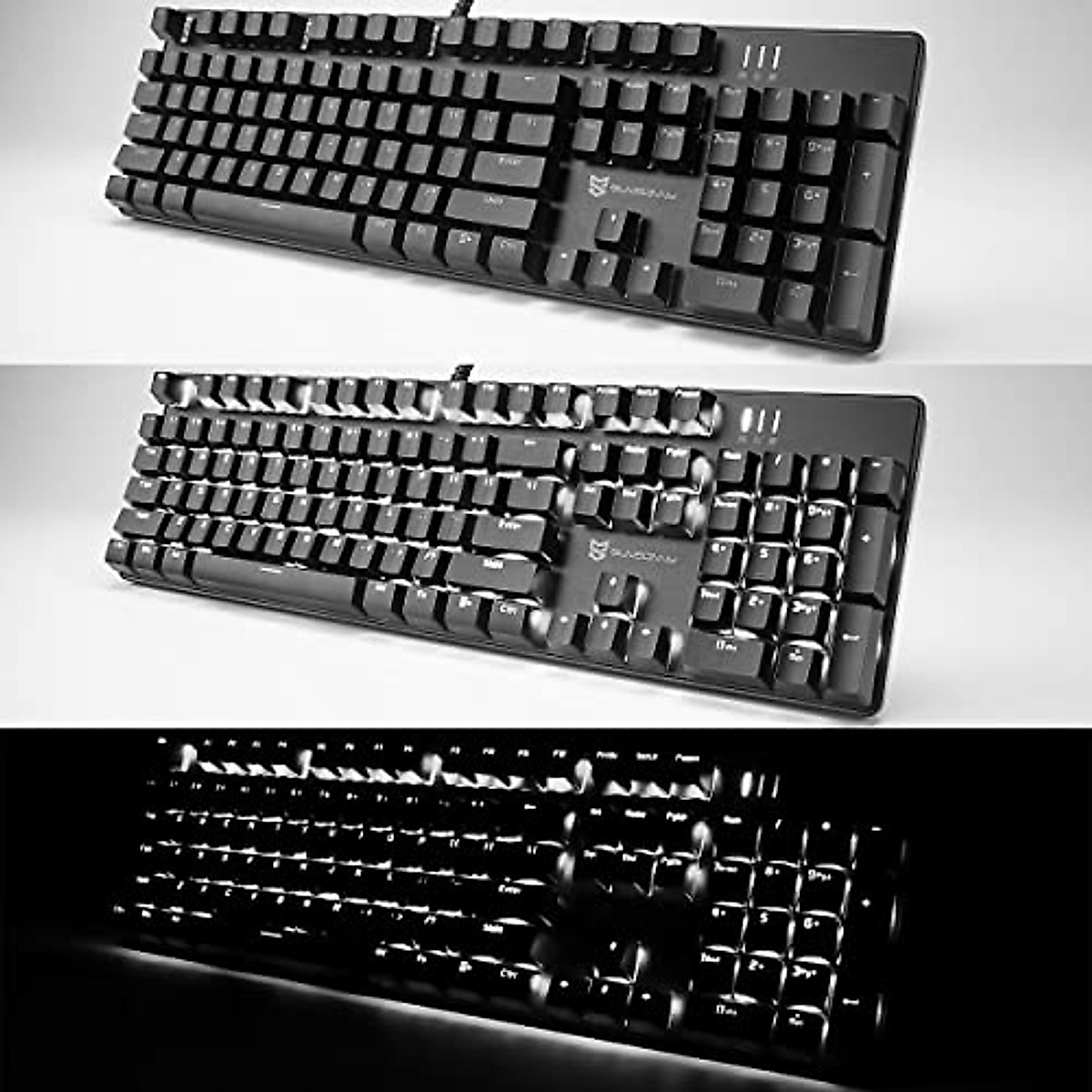 Merdia Mechanical Keyboard Gaming Keyboard with Red Switch Wired White Backlit Keyboard Full Size 104 Keys US Layout (Black)