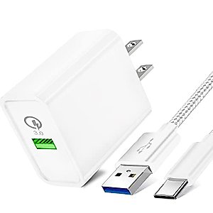 18W Charger Adapter and Cable for Samsung Galaxy A12 A32 A52 A23 5G A01 A11 S21 Plus Ultra FE,Tab S7/S7+,LG Stylo 6/Wing,Moto G Fast/Power/Stylus 2021,One 5G Ace,Quick Charge 3.0 Wall Charging Block