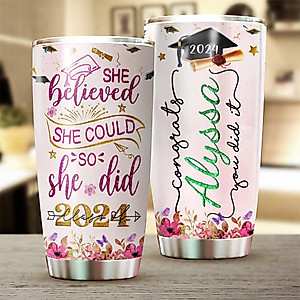 Personalized Graduation Tumbler for Her 2024, Unique Graduation Gifts for Women, Daughter, Sister, Girls, Friends, College, High School Graduation Class of 2024 Tumbler 20oz - 30oz