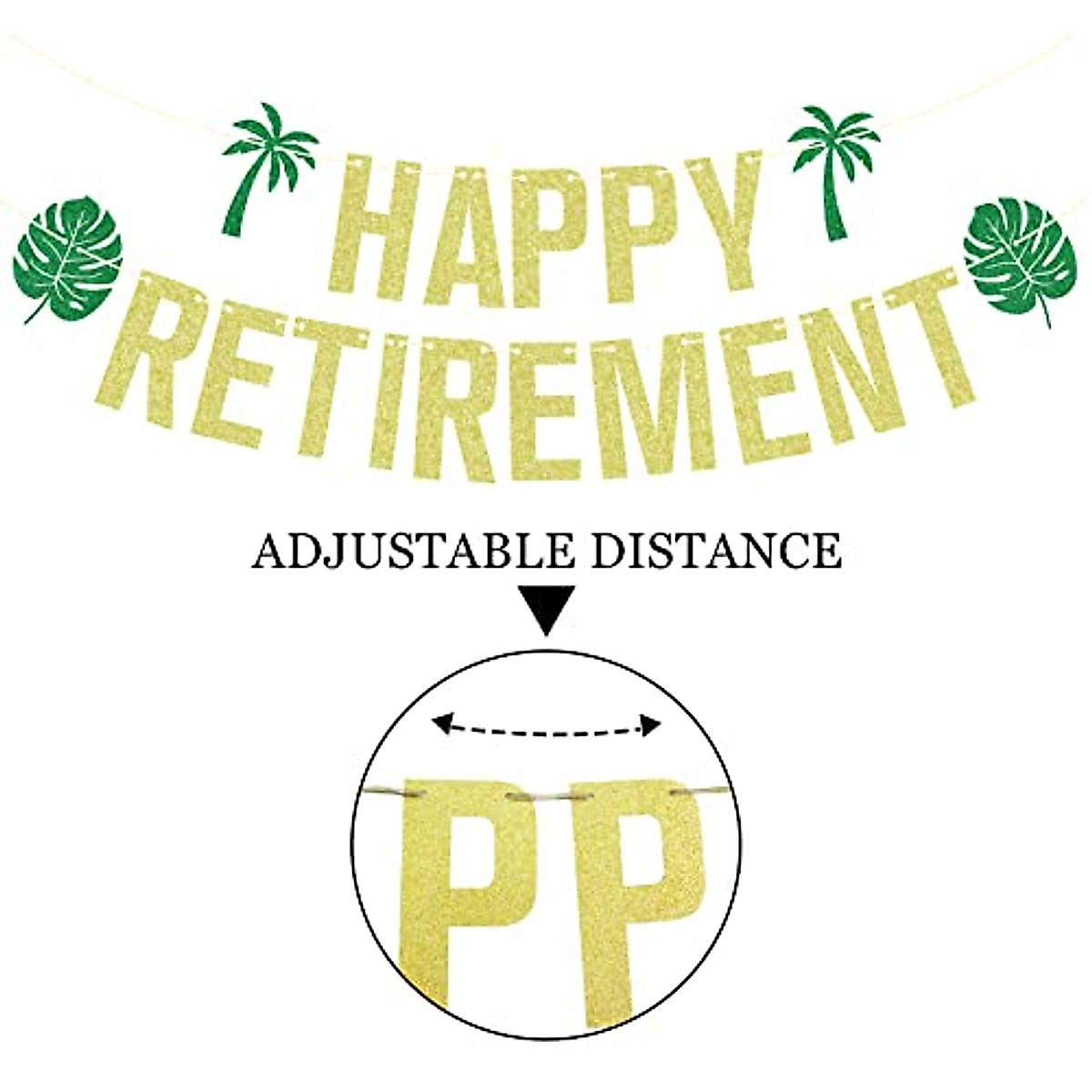 Happy Retirement Banner Gold Glitter - Retirement Party Decorations Palm leaves Decor, Farewell Party Cake Decor, Tropical Retirement Decor, Happy Retirement Party Decorations