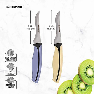 Farberware Precise Slice, Soft Grip Paring Knife Set, High-Carbon Stainless Steel Knives, Razor-Sharp Kitchen Knife Set with Ergonomic Handles, 2 Piece