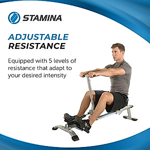 Stamina Inmotion Hydraulic Rower Machine with Smart Workout App - Rowing Machine with Adjustable Resistance for Home Gym Fitness - Up to 250 lbs Weight Capacity