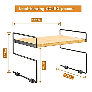 LINOVINO Cabinet Shelf Organizers, Kitchen Counter Organizer Rack Under Shelves Riser, Pantry Cupboard Storage Organization with Metal and Wood Combined, Black and Natural