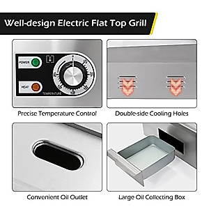 Dyna-Living Commercial Electric Griddle 22'' Flat Top Grill Countertop Griddle 3000W 110V Stainless Steel Teppanyaki Grill Large Electric Griddles for Restaurant Kitchen