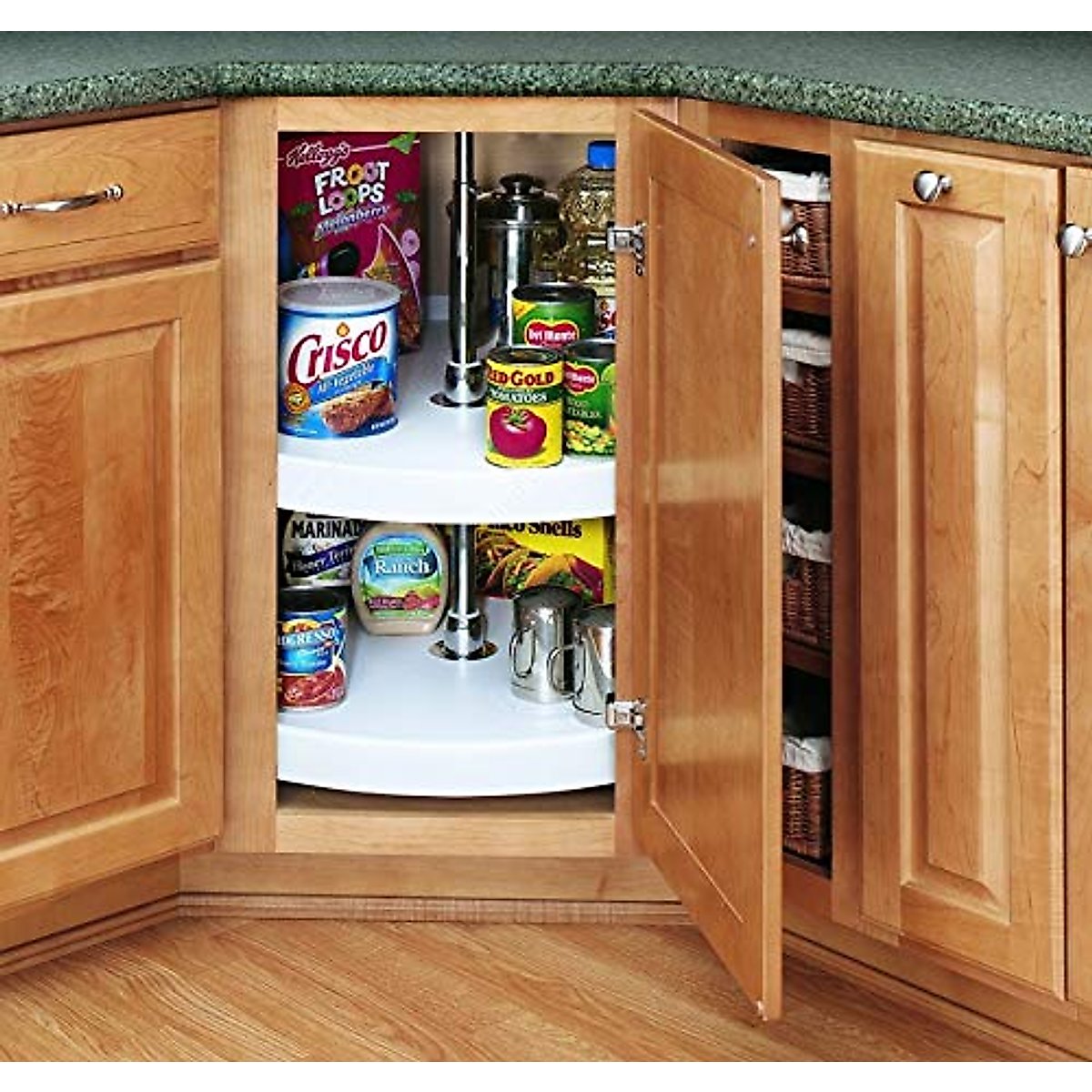 Richelieu Full Circle 2-Shelf Round White Trays Corner Cabinet Lazy Susan with Dependently Rotating Trays (18")