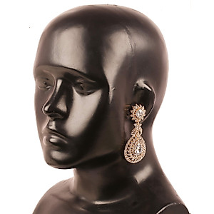 Touchstone Indian Bollywood Beautifully Hand Finished Victorian Studded Look White Rhinestone Designer Jewelry Chandelier Earrings In Gold Tone For Women.