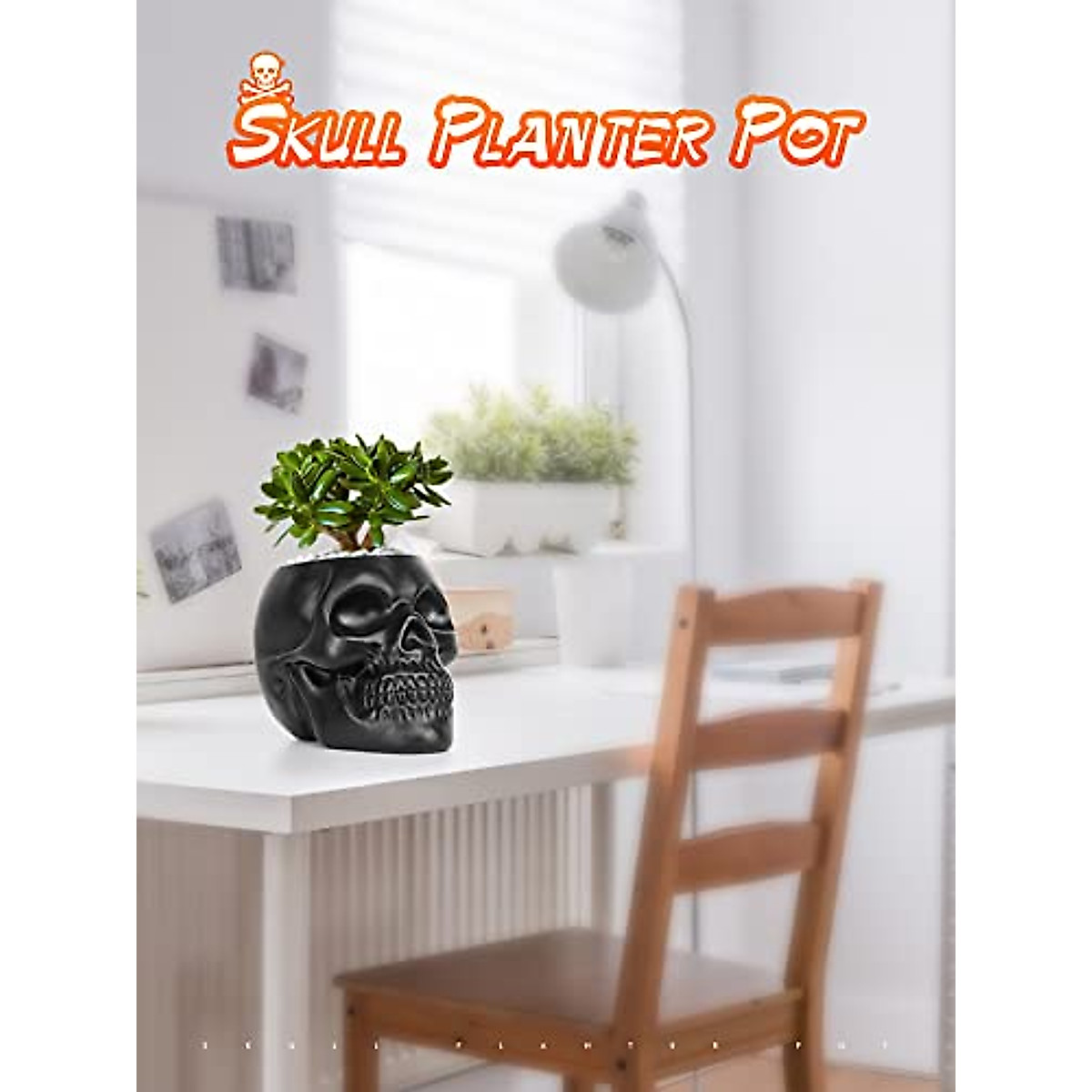 Dashamce Skull Planter Dish Large Flower Pot Container Box Halloween Skull Candy Bowl Desk Decoration