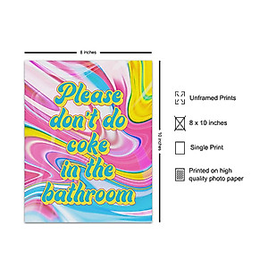 Hippie Trippy Bathroom Wall Art - Bath Wall Decor - Powder room Decor - Restroom Sign - Funny Bathroom Decor - Please Don't Do Coke In the Bathroom Poster - Psychedelic Room Decor - Dorm Room Decor