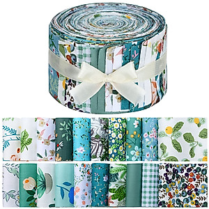 Hosuly 40 Pcs Floral Cotton Fabric Patchwork Roll Cotton Quilting Fabric Roll up Cotton Fabric Quilting Strips 2.55 Inch Precut Patchwork Roll for Craft Sewing DIY Crafts (Green Floral)