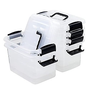 Utiao Clear Plastic Bin with Lid, 5.5 Quart Latching Box with Black Handle, 6 Packs