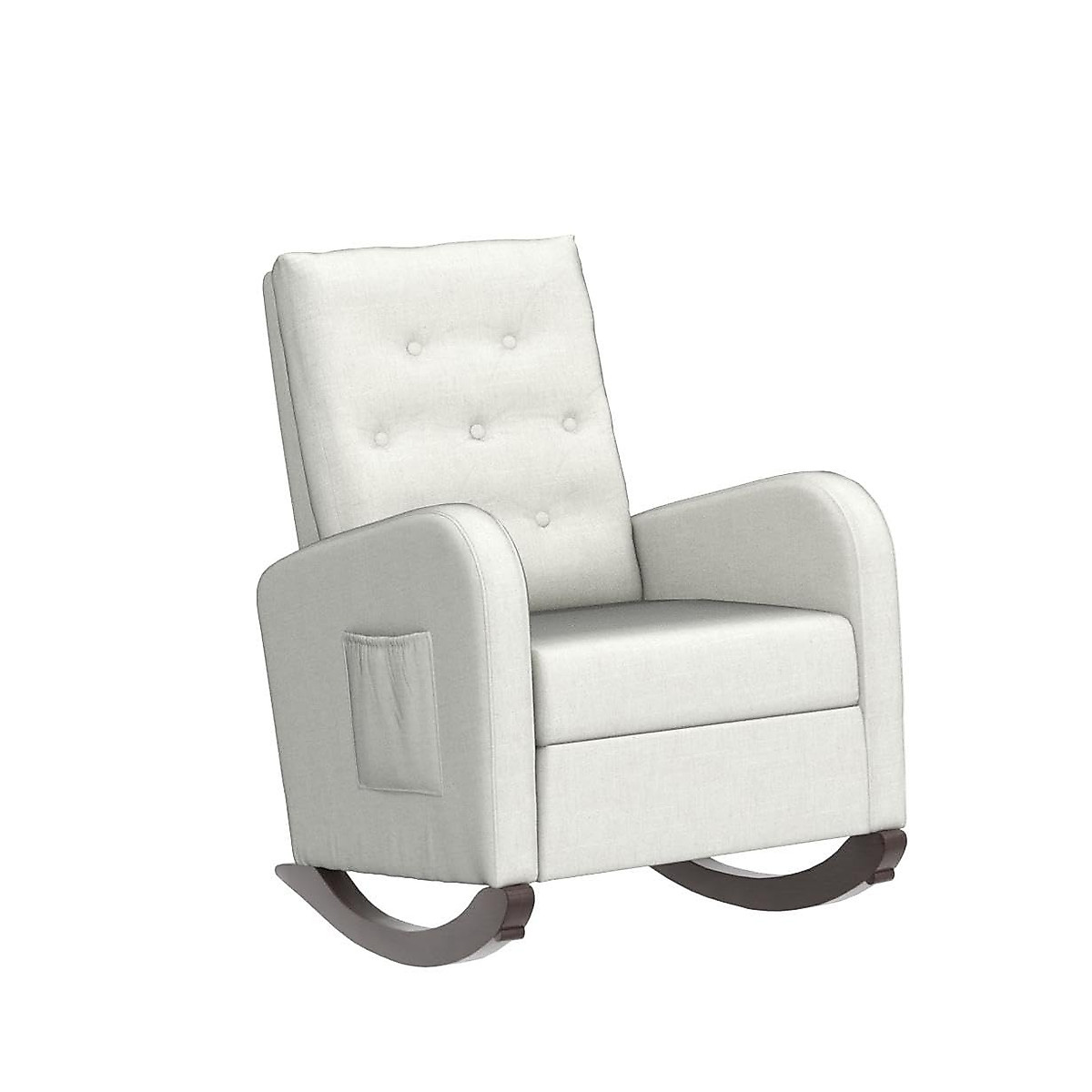Antetek Modern Accent Rocking Chair, Upholstered Nursery Glider Rocker for Baby and Kids, Comfy Armchair with Pocket, Living Room Lounge Arm Chair, High Backrest with Decorative Buttons, Off White