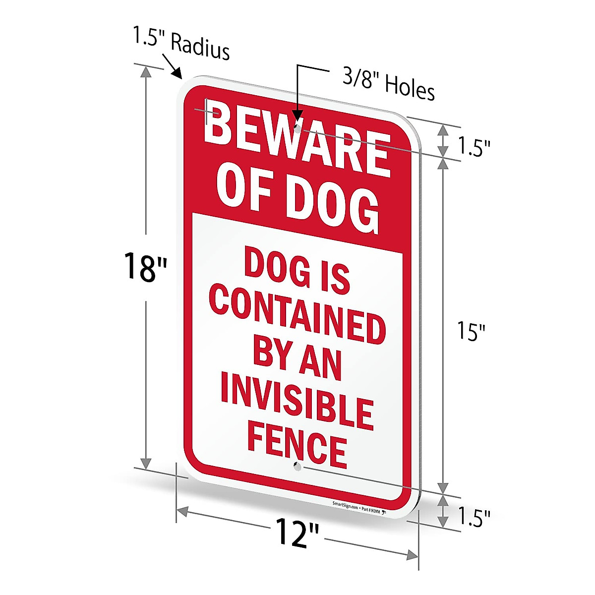 SmartSign Dog Contained By Invisible Fence Sign - 2 Pack, Beware Of Dog Sign, 18 x 12 inch, 2mm Aluminum Composite, Red and White, Made in USA