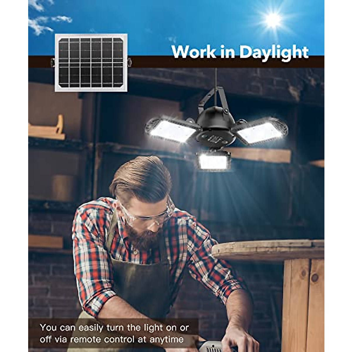 AGPTEK Solar Pendant Light Outdoor Indoor, Solar Powered Shed Light with USB Charging and Remote for Home Garage Barn Gazebo Patio Porch Storage Room