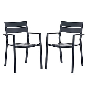 VICLLAX Patio Dining Chairs Set of 2, Stackable Metal Chairs Set with Armrests for Poolside, Backyard, Garden, Deck, Porch, Grey